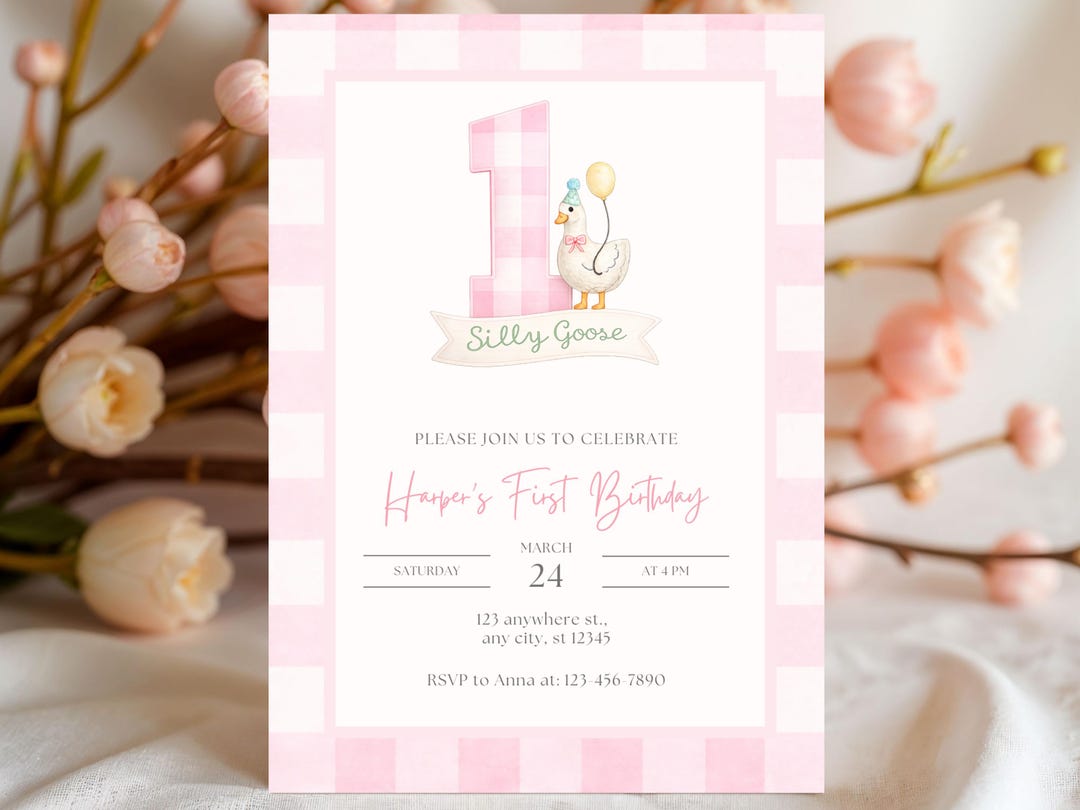 One Silly Goose First Birthday Invite | Girl 1st Birthday Invitation ...
