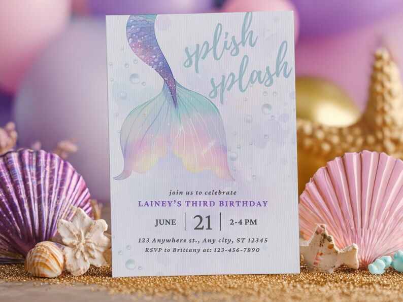 Mermaid Birthday Party Invite | Mermaid Theme Birthday Invitation ...
