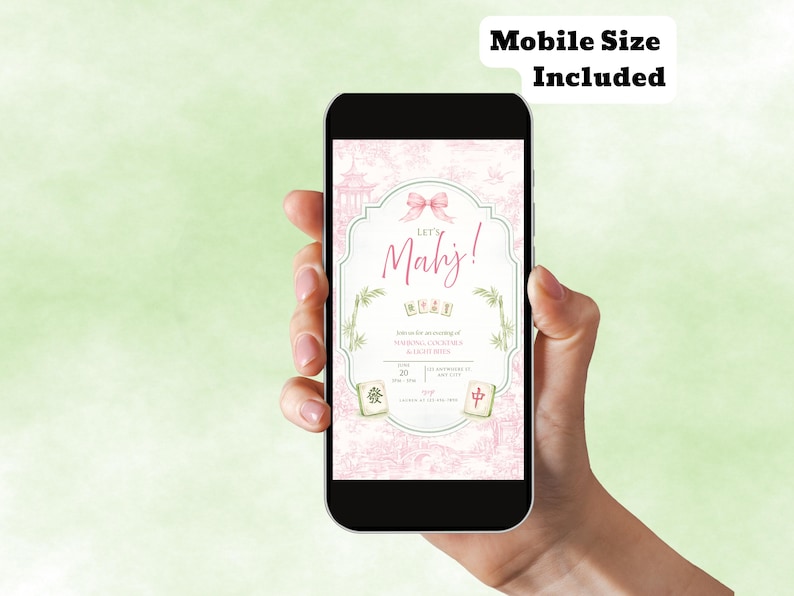 Let’s Mahj Invitation Template, Mahjong Party Invite, Preppy Pink ...