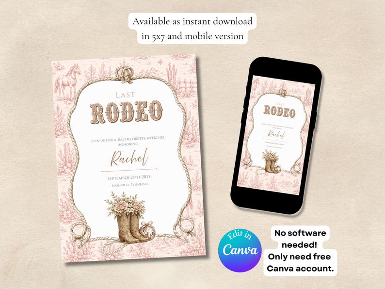 Last Rodeo Bachelorette Invitation Template, Nashville Bachelorette ...