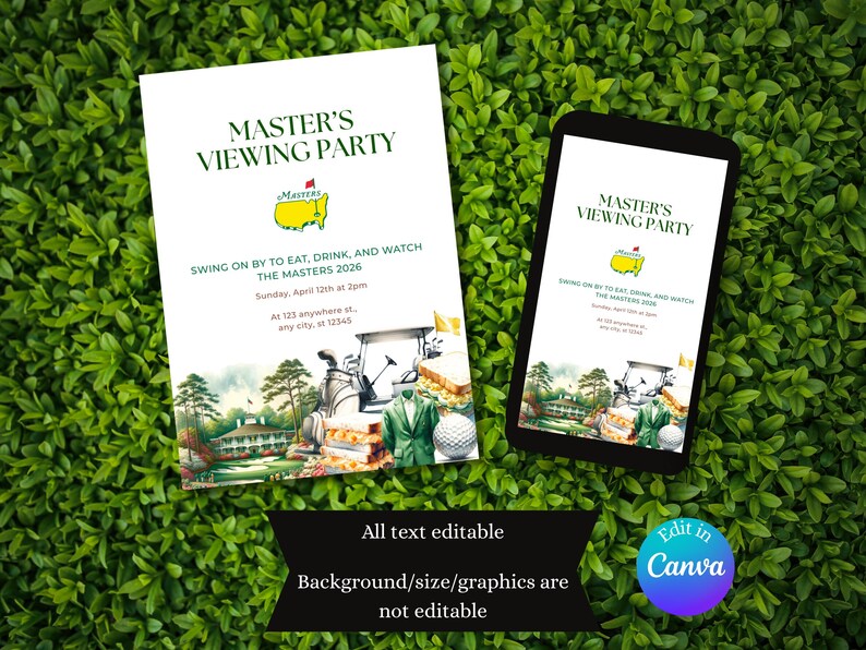 Masters Viewing Party Invitation | Golf Watch Party Invite | Editable ...