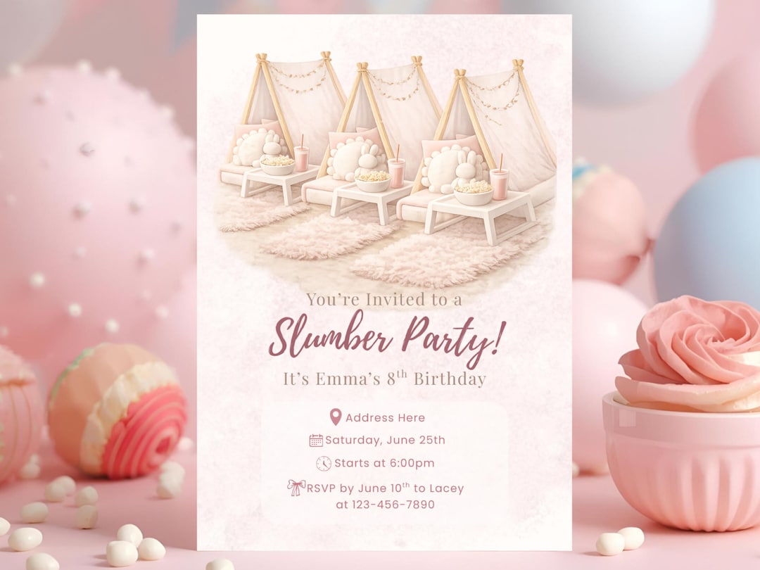 Slumber Party Invitation, Girls Sleepover Birthday Invite, Editable ...