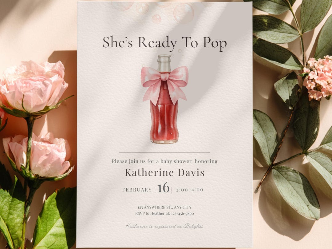 She’s Ready to Pop Baby Shower Invitation, Pink Soda Pop Invite ...