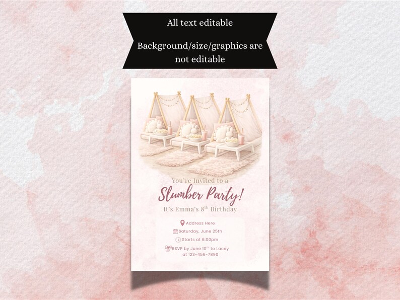 Slumber Party Invitation, Girls Sleepover Birthday Invite, Editable ...