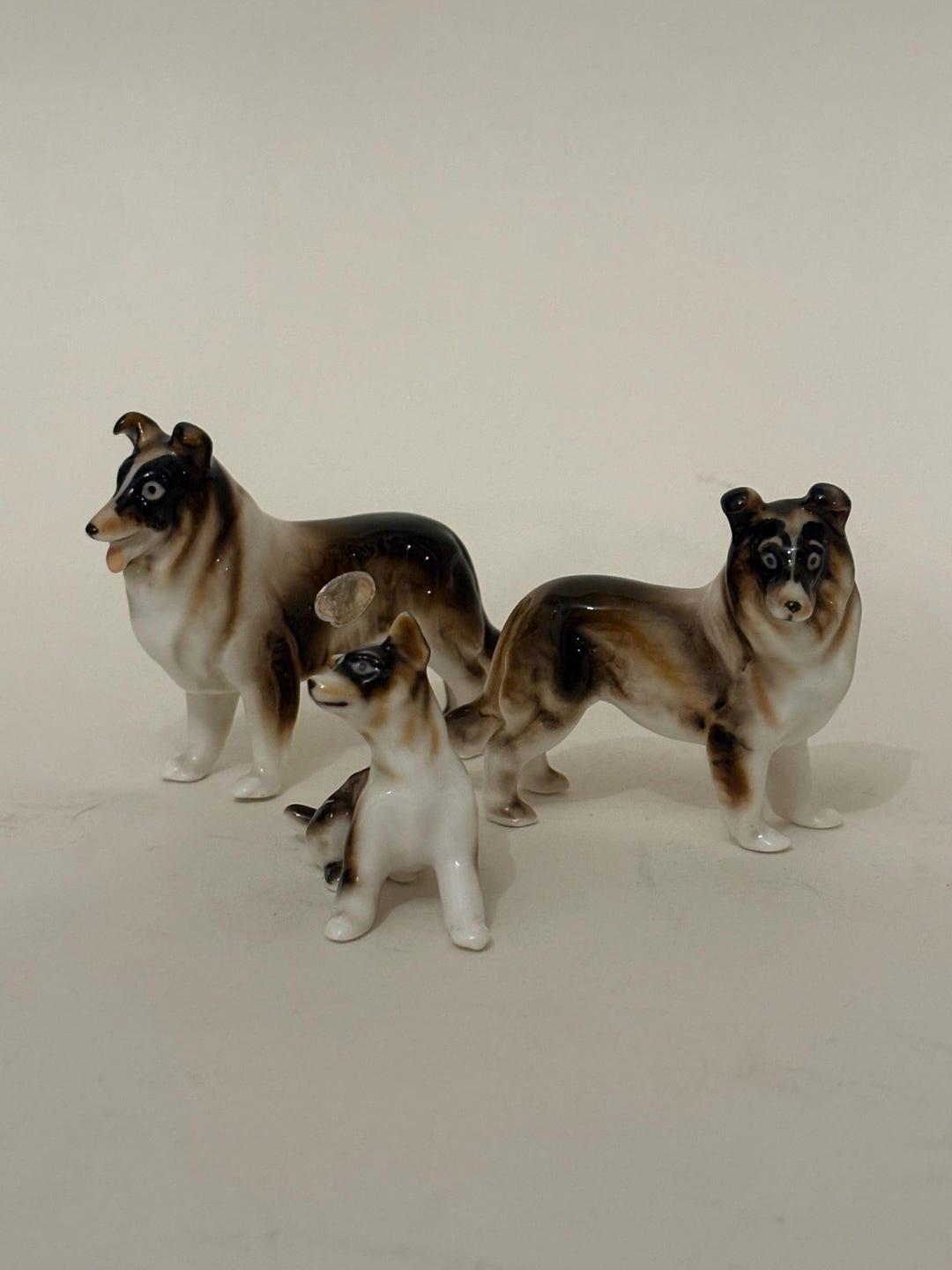 VINTAGE Miniature Bone China Collie Dog Family - Etsy