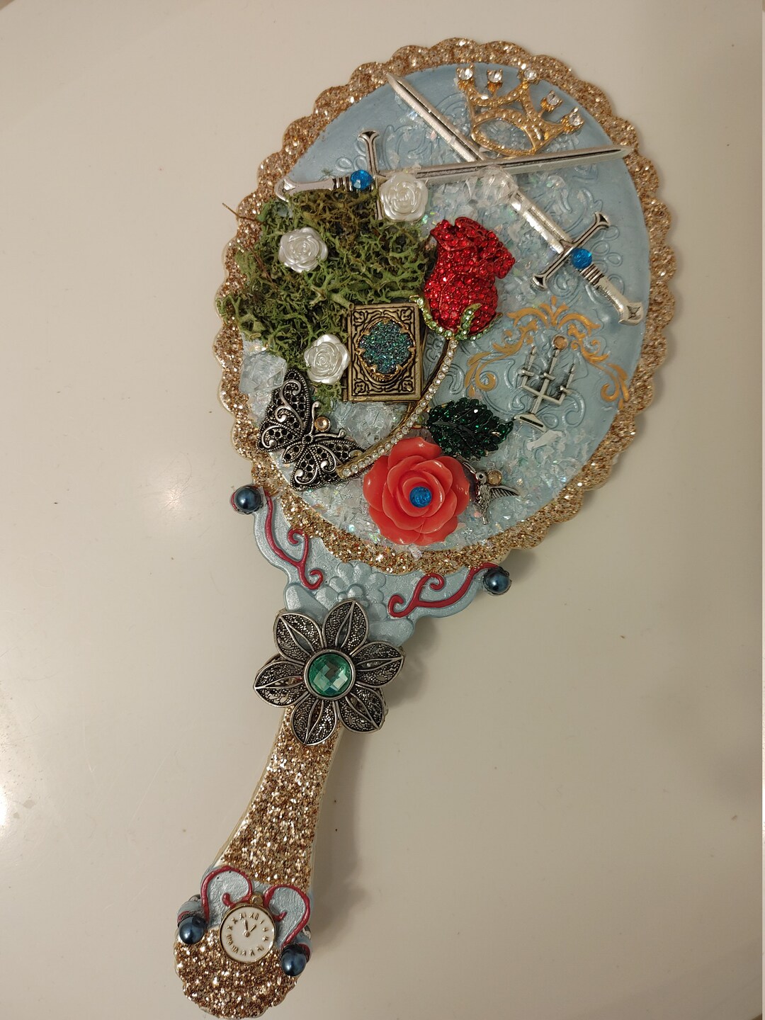 Ready to Ship Fairy Tale Rose Garden Vintage Style Vanity Hand Mirror ...