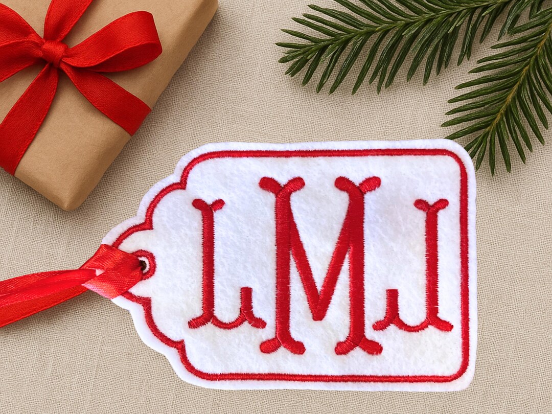 Scalloped Monogram Embroidered Gift Tag • Personalized Felt Tag ...