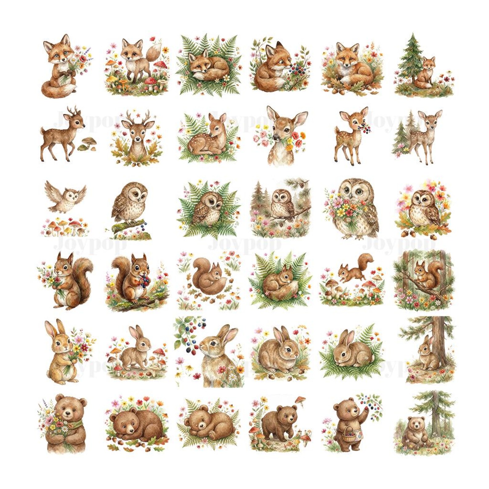 36 Woodland Animals Clipart Bundle, Forest Animal Illustrations PNG ...