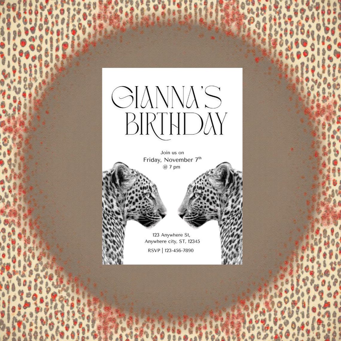 Black & White Leopard Birthday Invitation: Editable Party Template ...