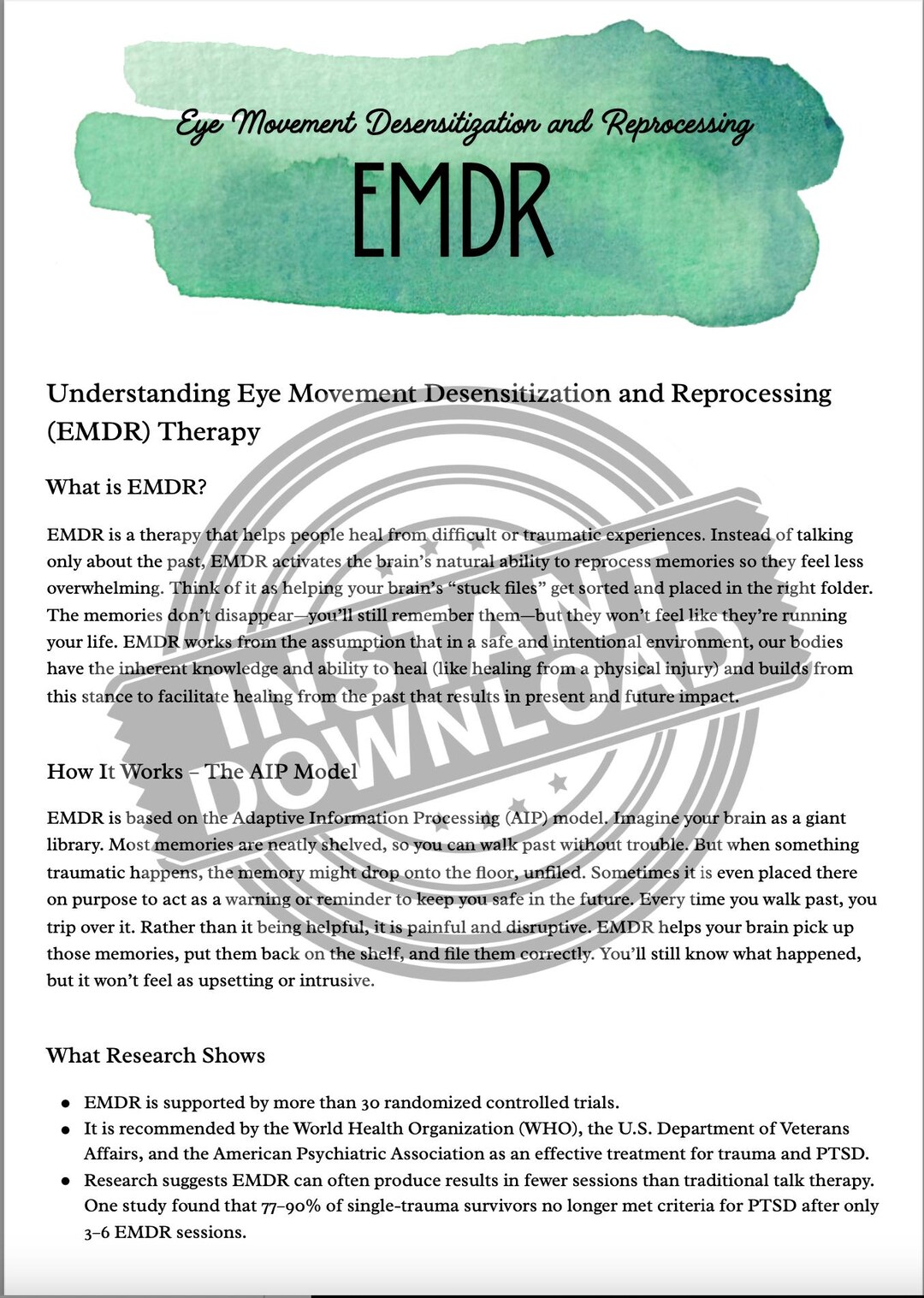 What is EMDR Handout - Etsy