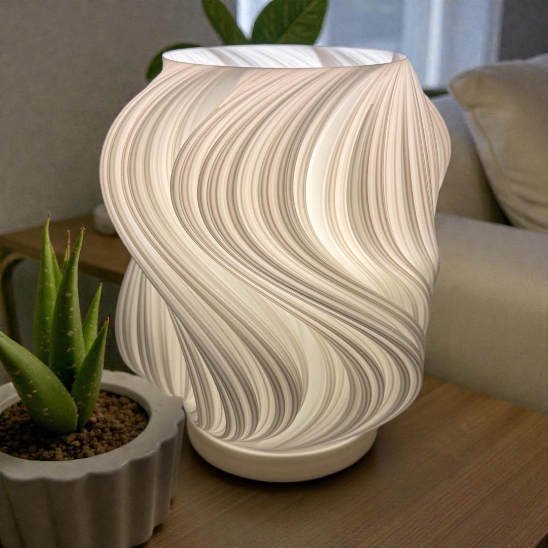 3D Printed Brisa Lamp - Modern Wavy Swirl Table Light - Etsy
