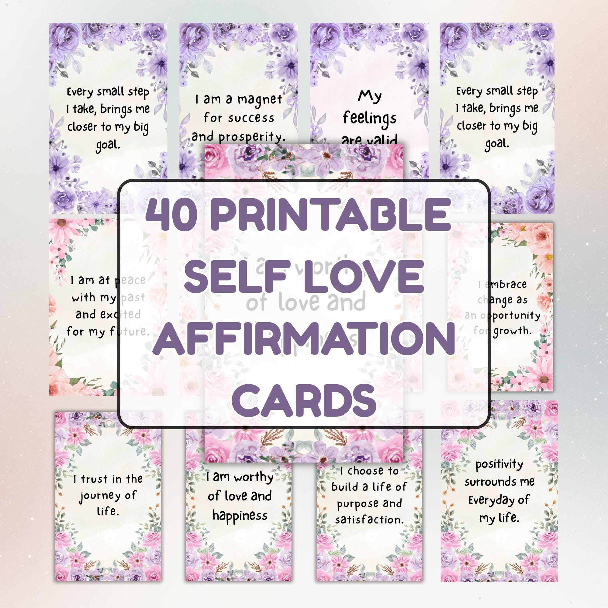 40 Self-love Printable Affirmation Cards, Positive Quote Flash Card for ...