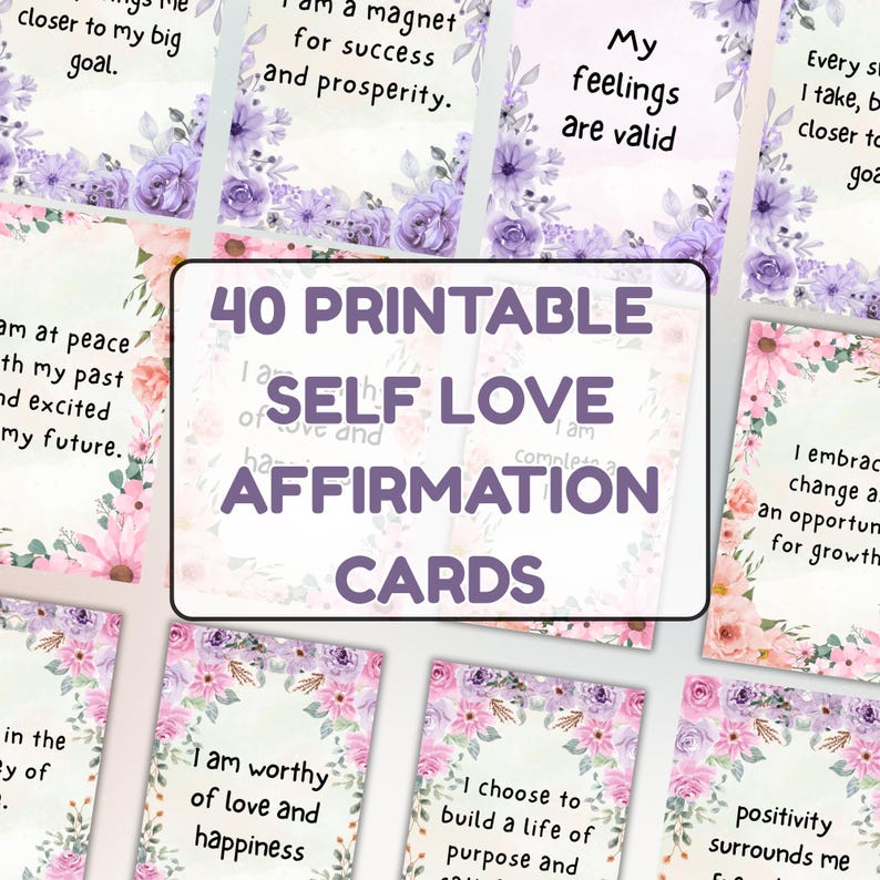 40 Self-love Printable Affirmation Cards, Positive Quote Flash Card for ...