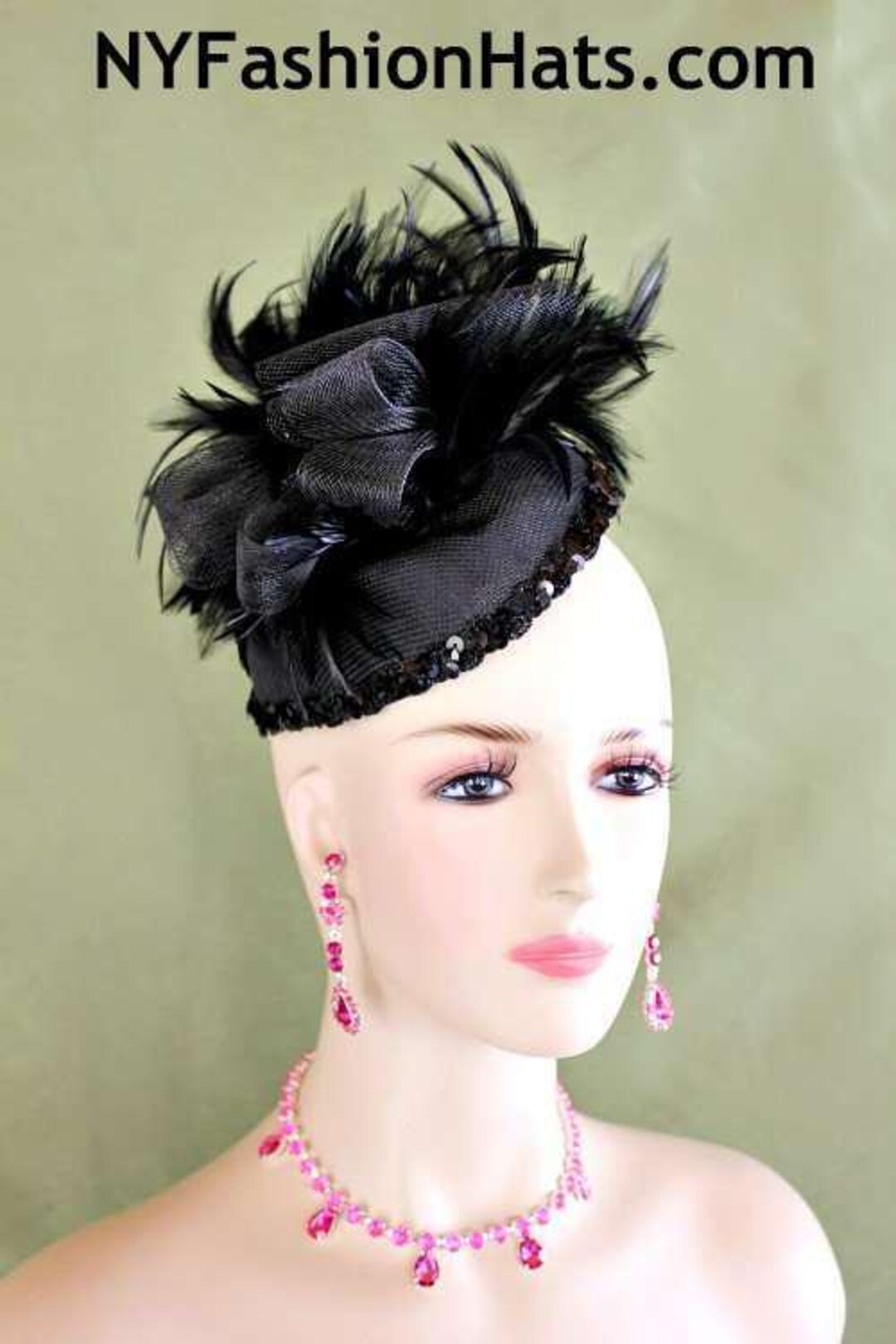Women's Black Sinamay Straw Pilbox Cocktail Hat, Wedding Fascinator ...