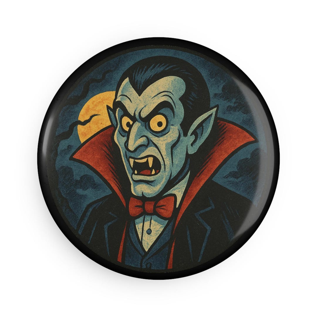 Dracula Retro 1980s Magnet, Round - Halloween Fridge Decor, Vampire ...