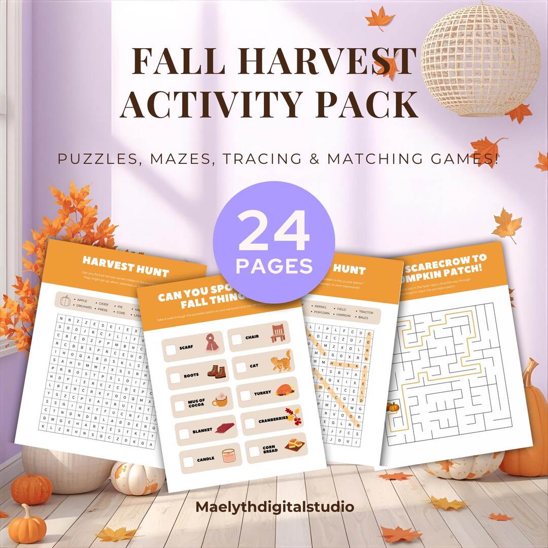 Fall Harvest Activity Pack | Printable Autumn Games (digital Download ...