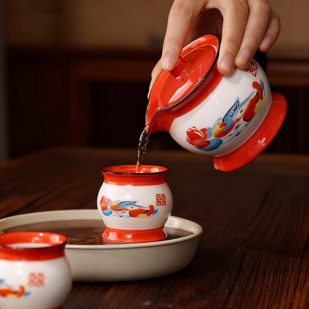 Funny Retro Chinese Ceramic Tea Set | Novelty Bucket-style Teapot ...