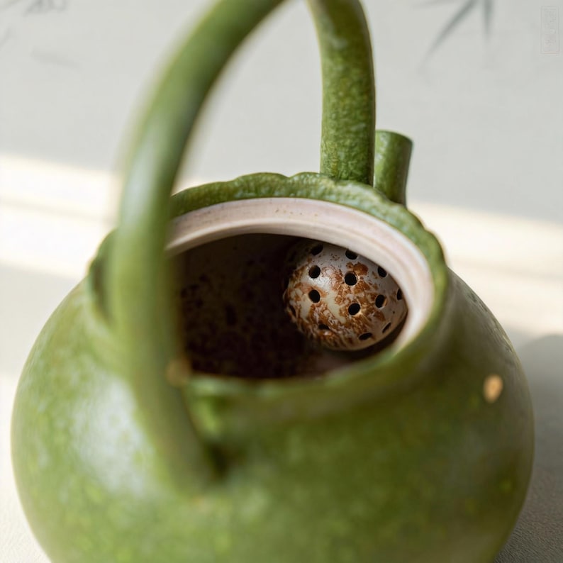 Handmade Green Ceramic Teapot With Gold Detailing | Elegant Oriental ...