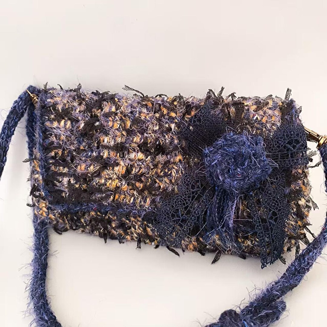 Handmade Fuzzy Crochet Phone Bag Blue Textured Crossbody Pouch Small ...