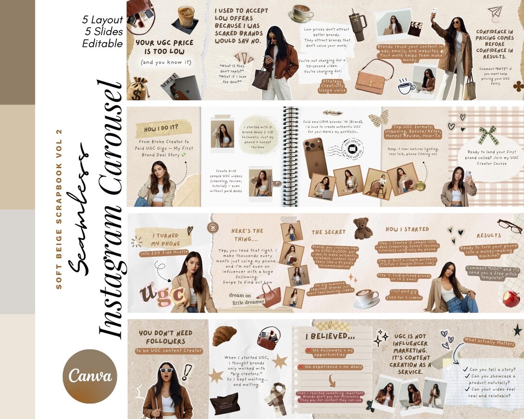 UGC Content Creator Instagram Carousel Template VOL 2 – Canva Editable ...
