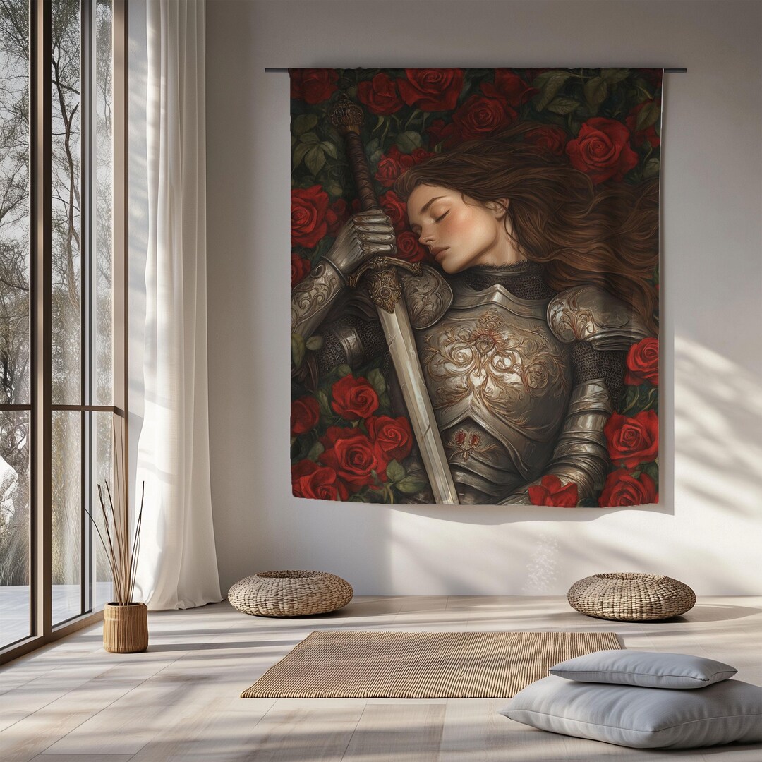 Fantasy Knight Woman Lightweight Printed Tapestry, Medieval Warrior ...