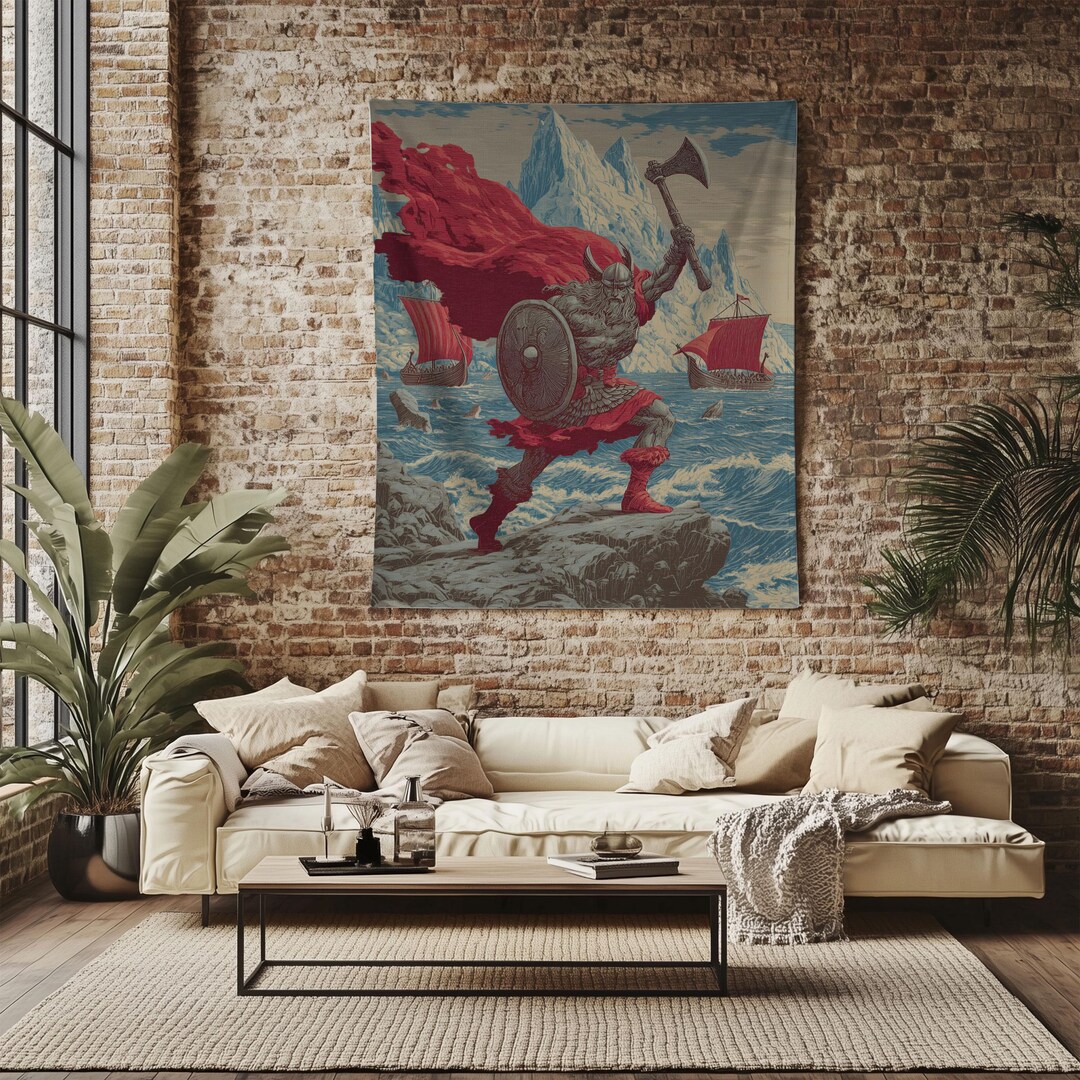 Viking Warrior With Axe Tapestry, Norse Mythology Man Cave Wall Hanging ...