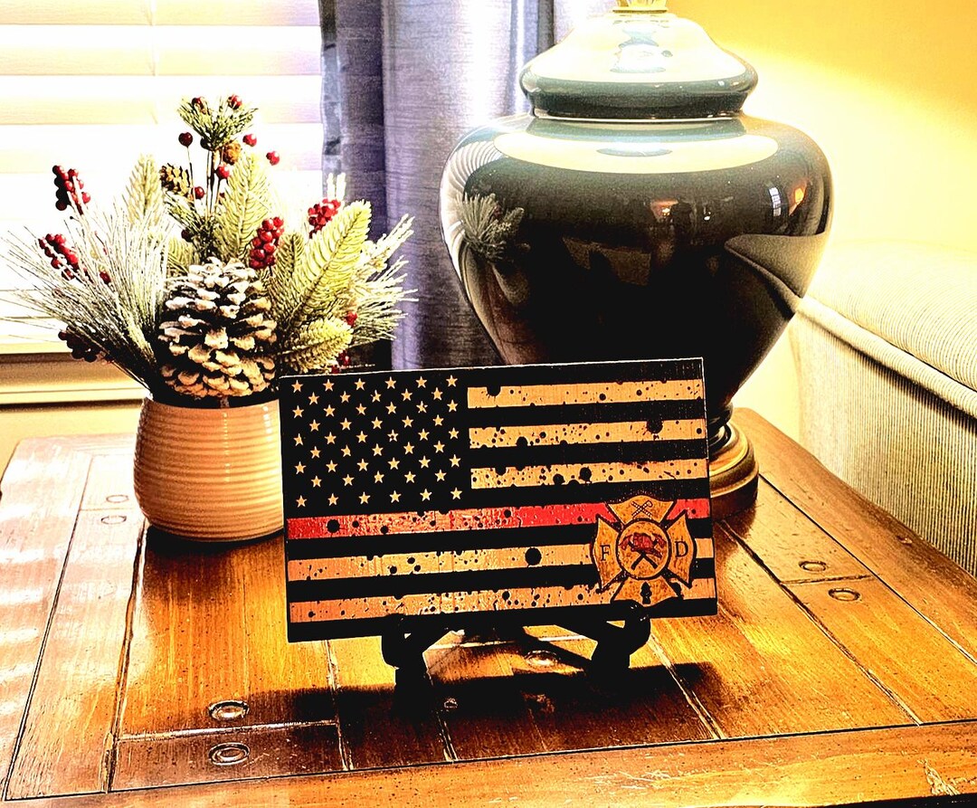 Thin Red Line Desk Flag - Firefighter's Prayer - Wood Flag - Etsy