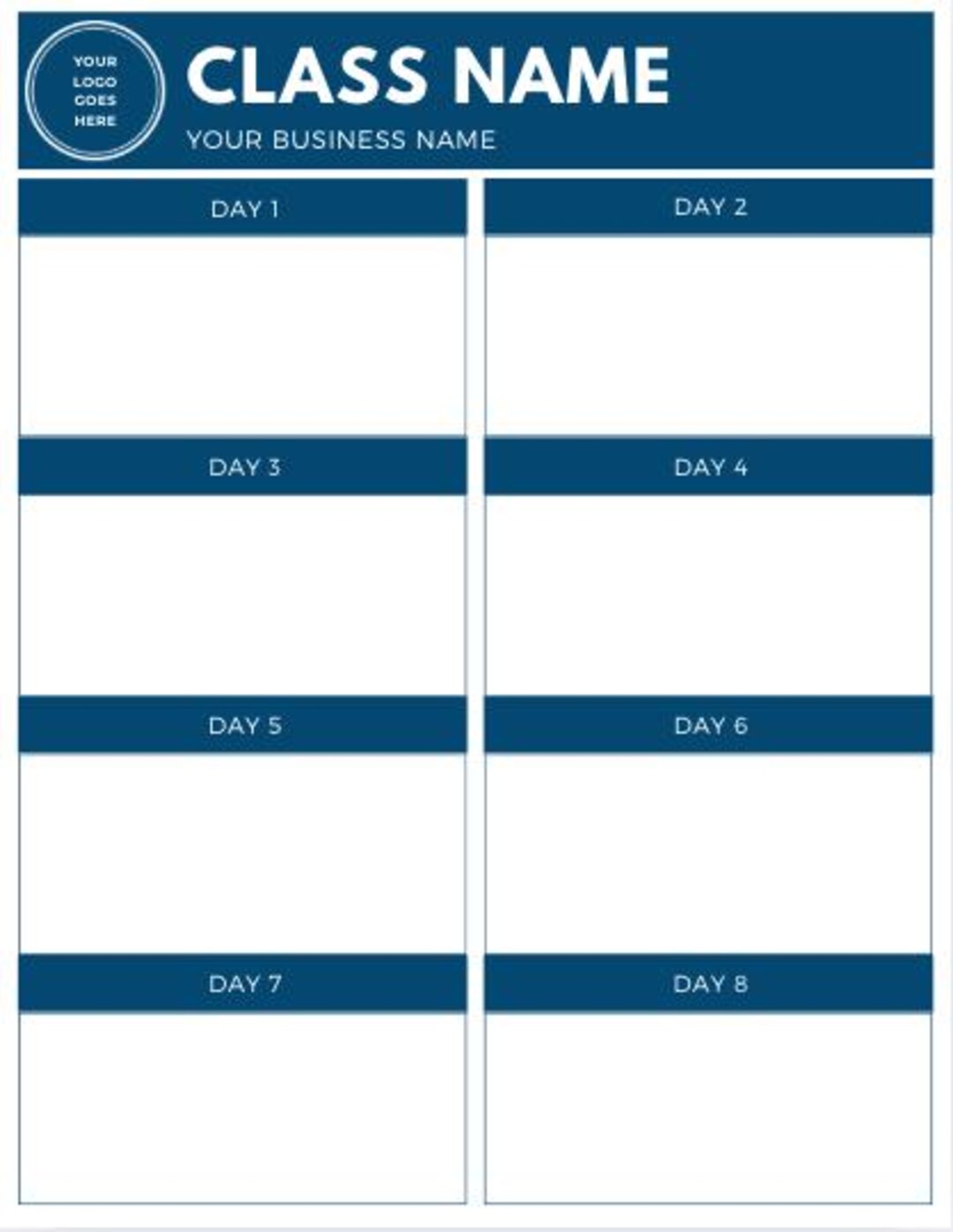 Swim Lesson Daily Class Template - 8 Classes - Etsy