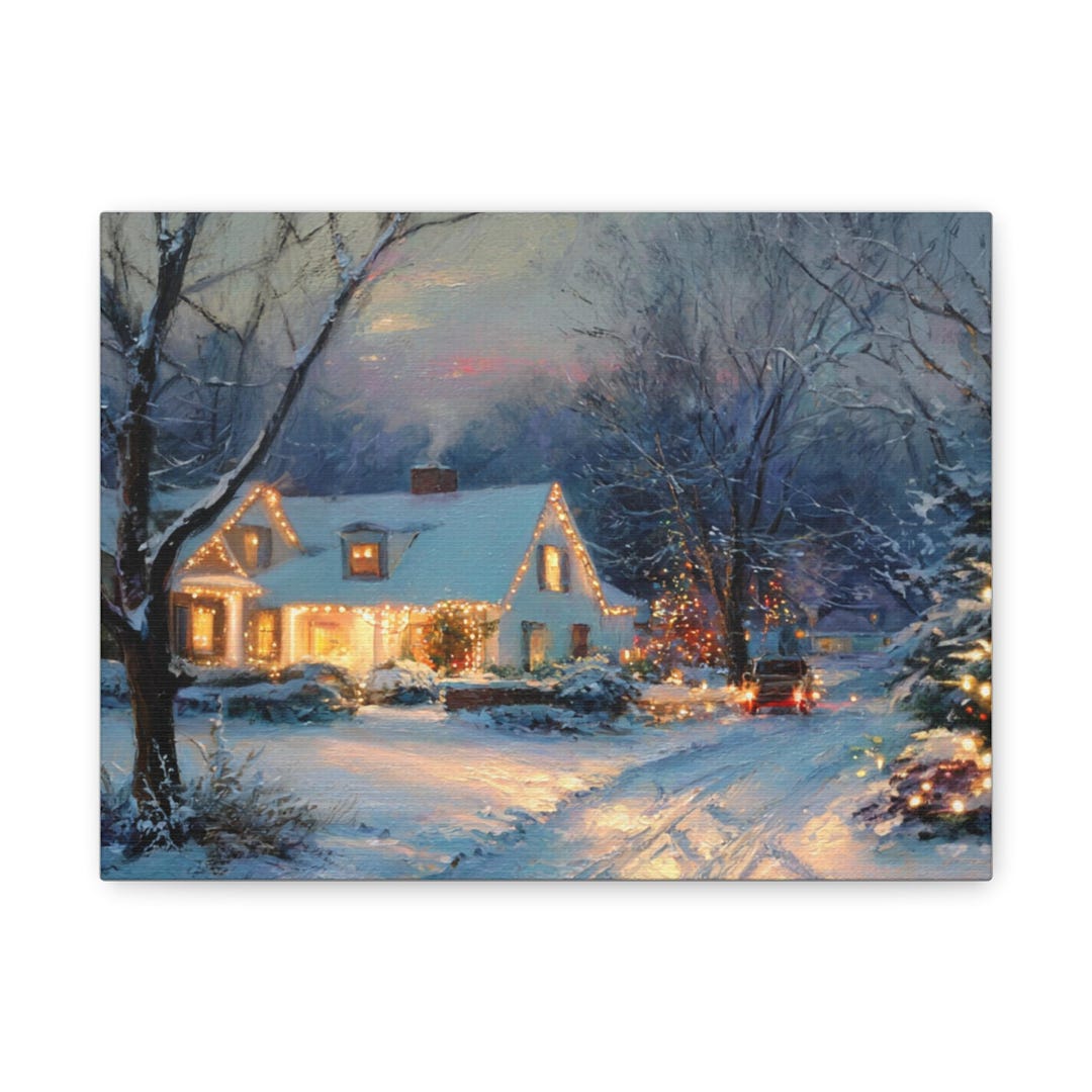 Cozy Snowy Cottage Canvas | Matte Stretched Wall Art - Etsy