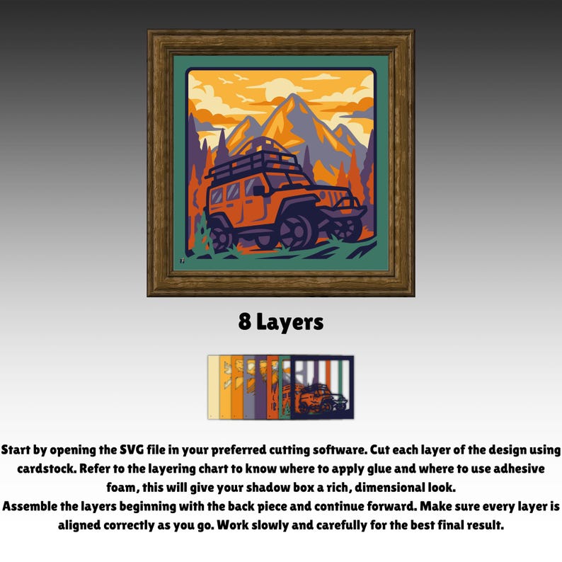 Adventure Car Mountain Shadow Box 3D SVG, Layered Papercut Design, off ...