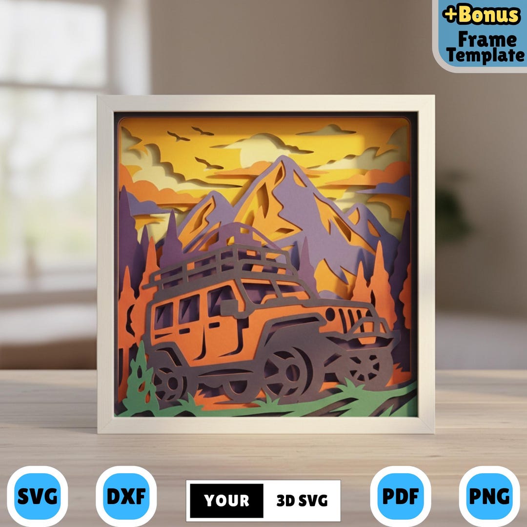 Adventure Car Mountain Shadow Box 3D SVG, Layered Papercut Design, off ...