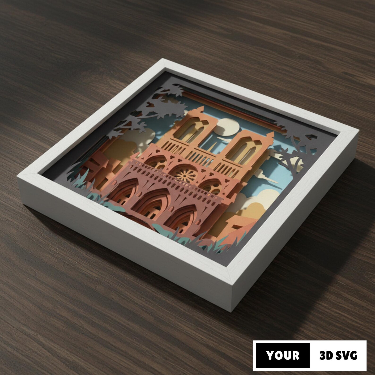 Notre Dame Cathedral Paris 3D Shadow Box SVG, Wall Art Papercut City ...