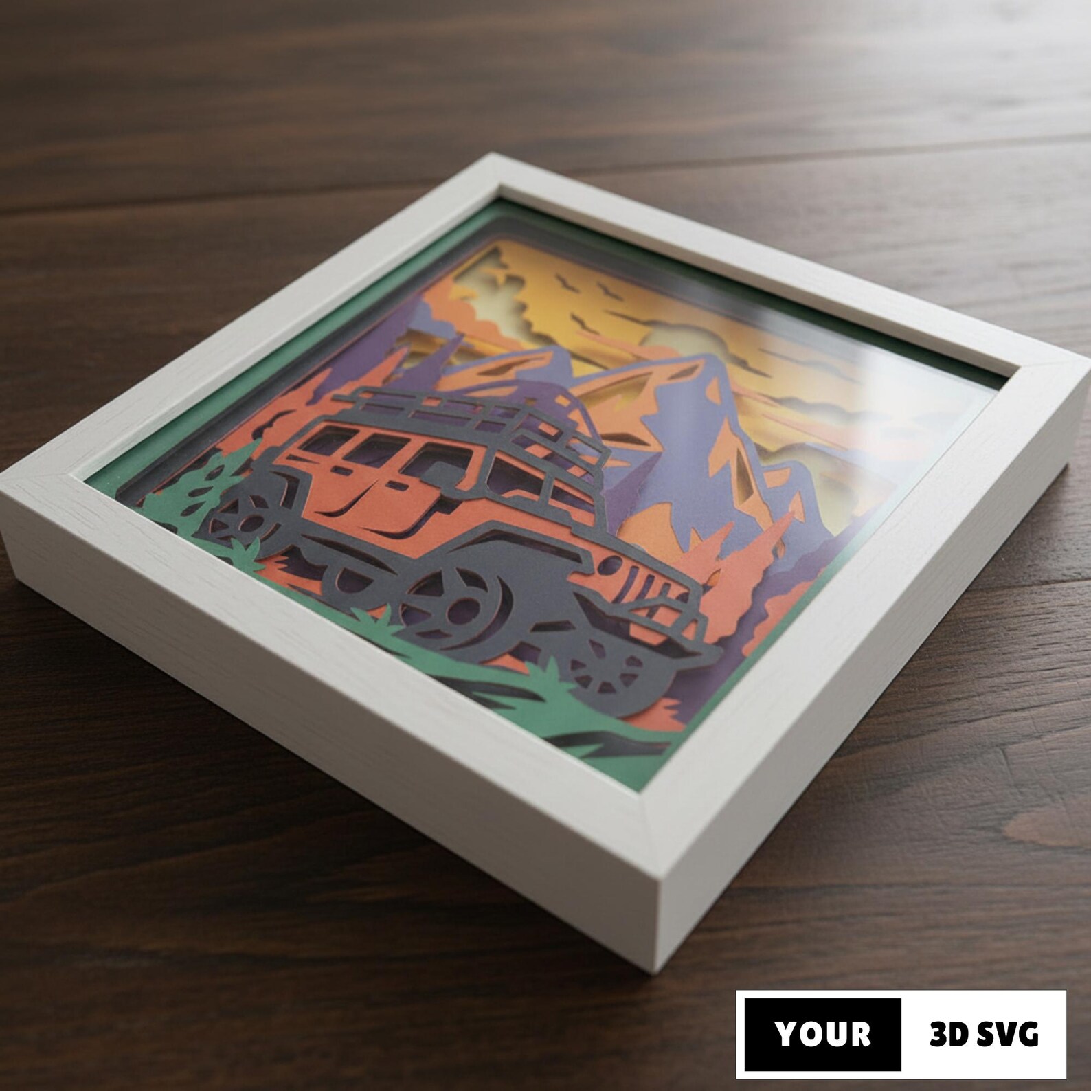 Adventure Car Mountain Shadow Box 3D SVG, Layered Papercut Design, off ...