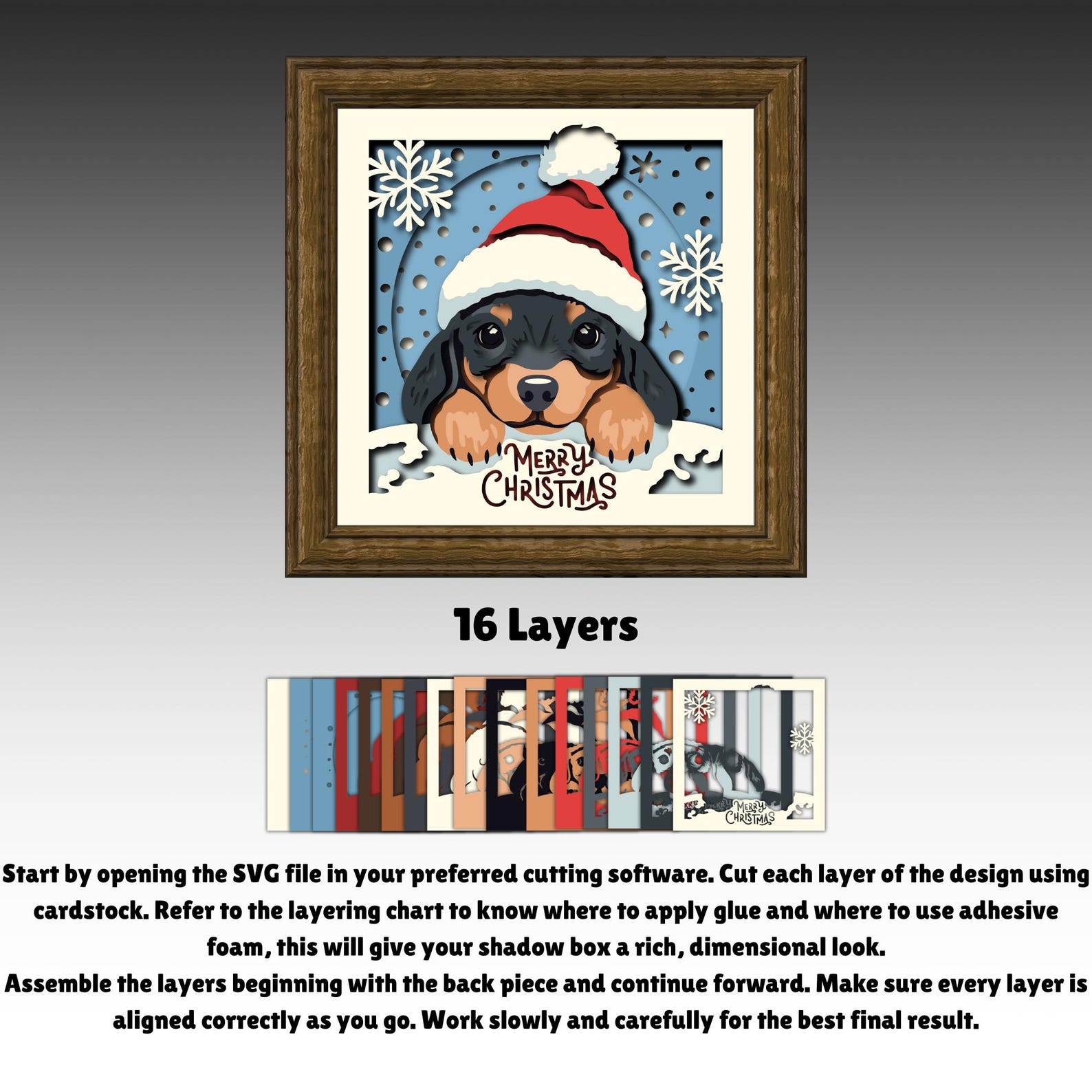 Christmas Puppy Shadow Box 3D SVG, Merry Christmas Layered Paper Cut ...