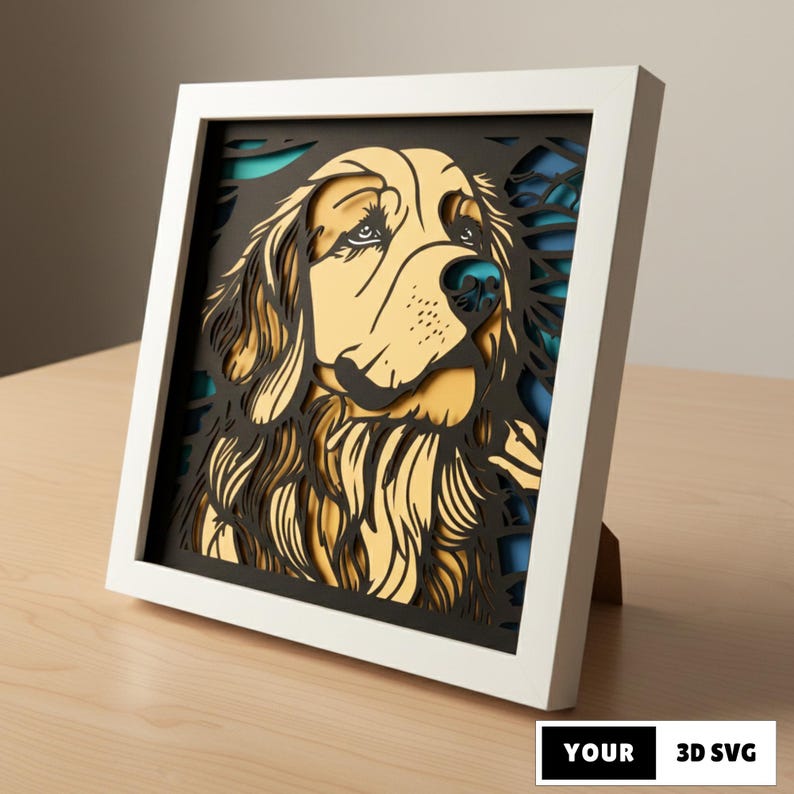 Golden Retriever Stained Glass Shadow Box 3D SVG, Layered Paper Cut Dog ...