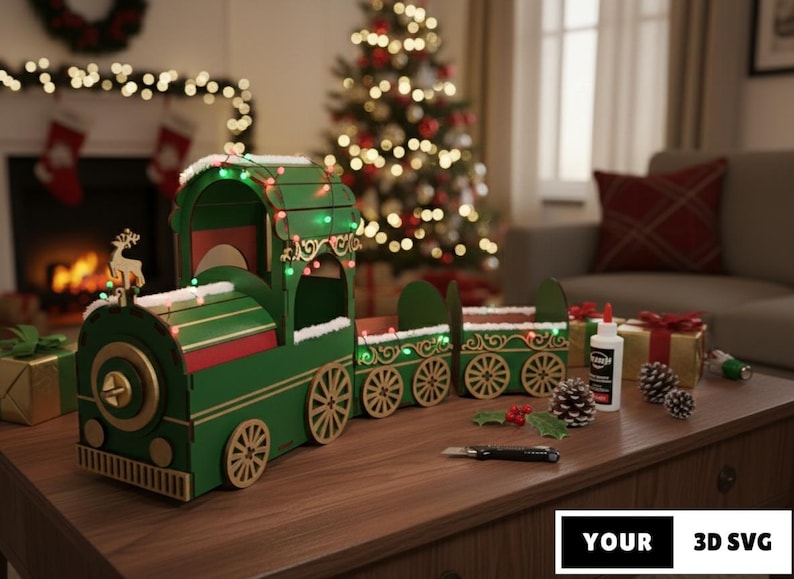 3D Christmas Train Laser Cut SVG, Layered Holiday Train Decor ...