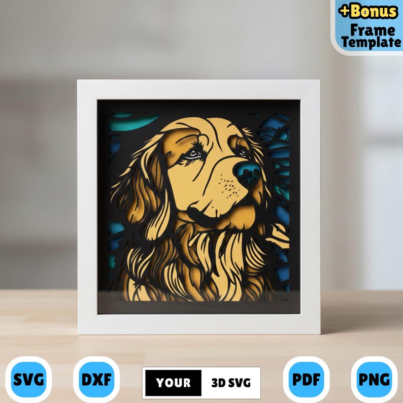 Golden Retriever Stained Glass Shadow Box 3D SVG, Layered Paper Cut Dog ...
