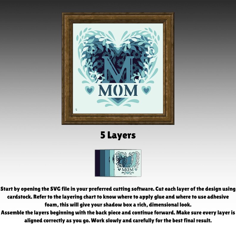 Floral Heart Mom Shadow Box 3D SVG, Layered Paper Cut Design for DIY ...