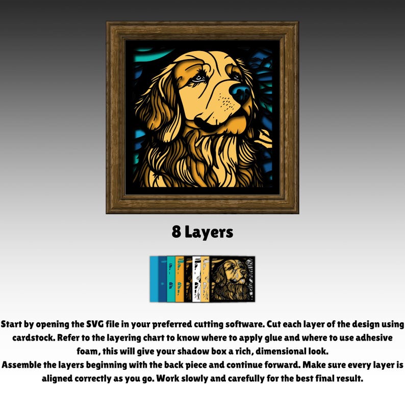 Golden Retriever Stained Glass Shadow Box 3D SVG, Layered Paper Cut Dog ...