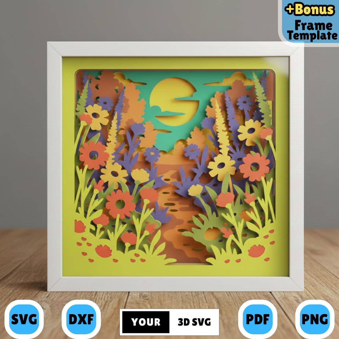 Floral Garden Path Shadow Box 3D SVG, Layered Paper Cut Spring ...