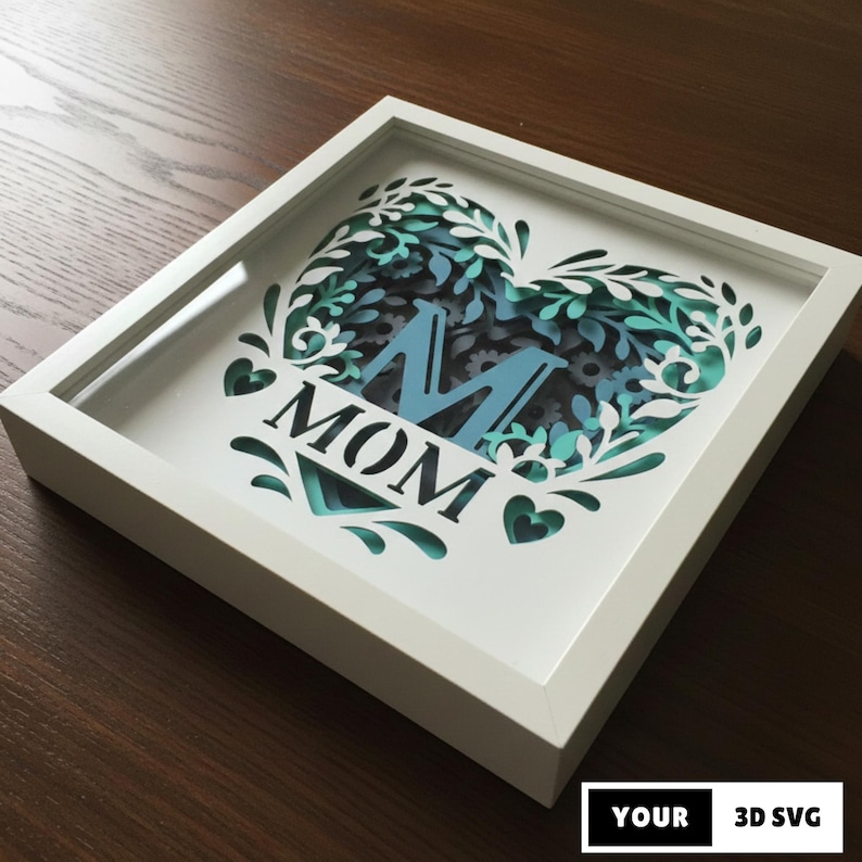 Floral Heart Mom Shadow Box 3D SVG, Layered Paper Cut Design for DIY ...