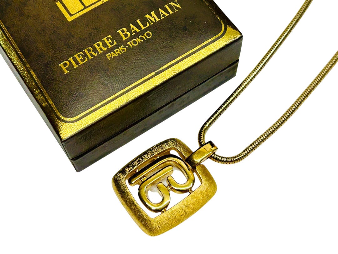 Vintage Pierre Balmain Logo Pendant Necklace With Box Monogram PB ...