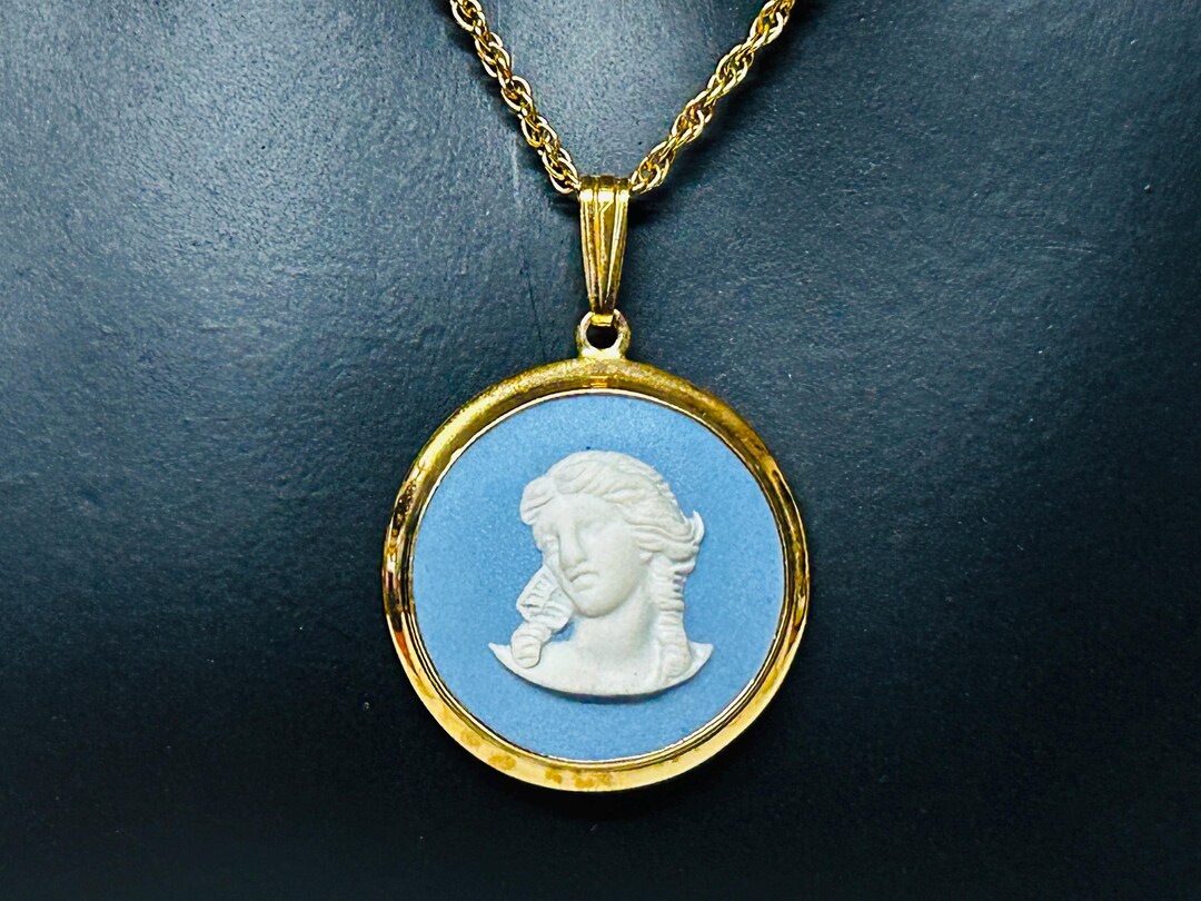 Vintage Wedgwood Necklace Pale Blue Jasperware Grecian Lady Head Cameo ...