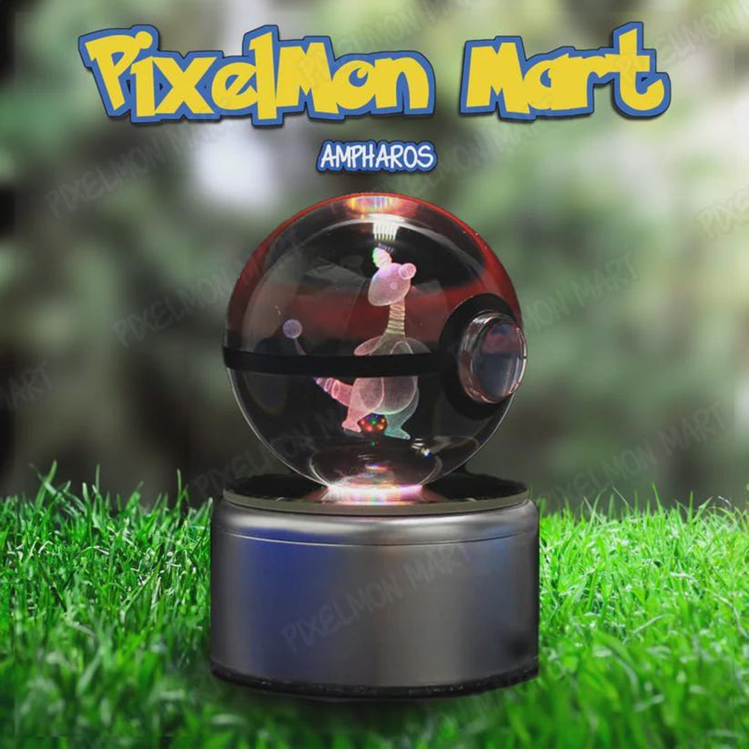 Pixel Ampharos | Crystal Pokeball Pokemon Lamp - LED Night Light ...