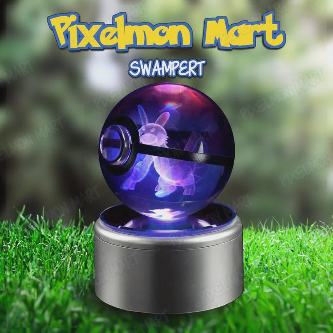 Swampert | Crystal Pokeball Pokemon Lamp - LED Night Light Display ...