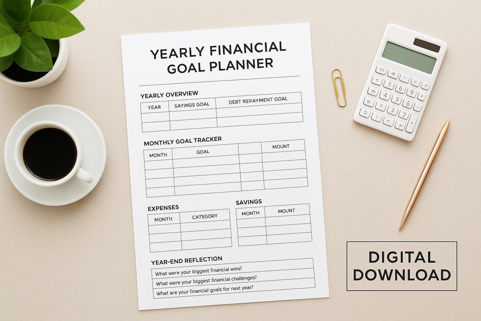 Printable Yearly Financial Goal Planner. - Etsy