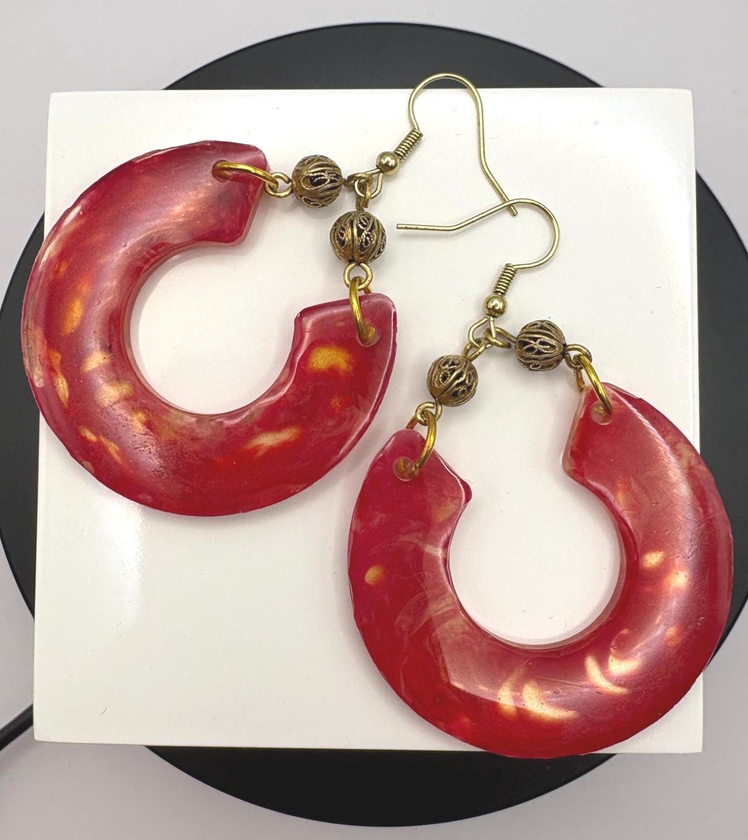 Red Dangle Earrings With Vintage Beads - Etsy