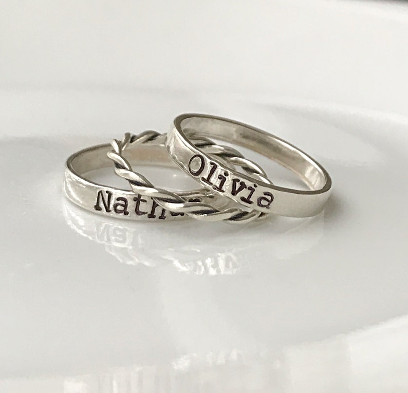 Sterling Silver Stackable Name Ring- Stacking Name Ring Set ...