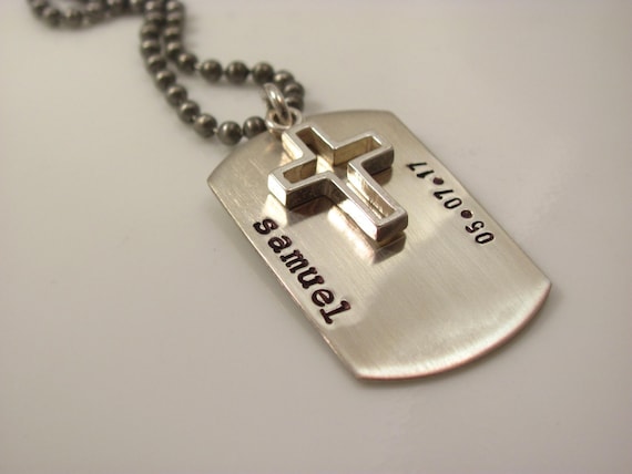 Personalized Small DOG TAG With CROSS Sterling Silver Dog - Etsy