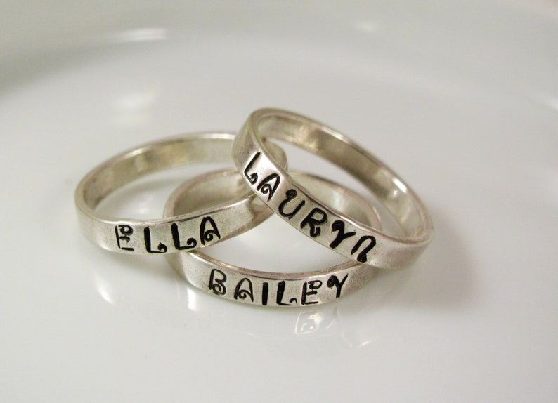 Personalized name stack Ring Hand Stamped Sterling Silver | Etsy